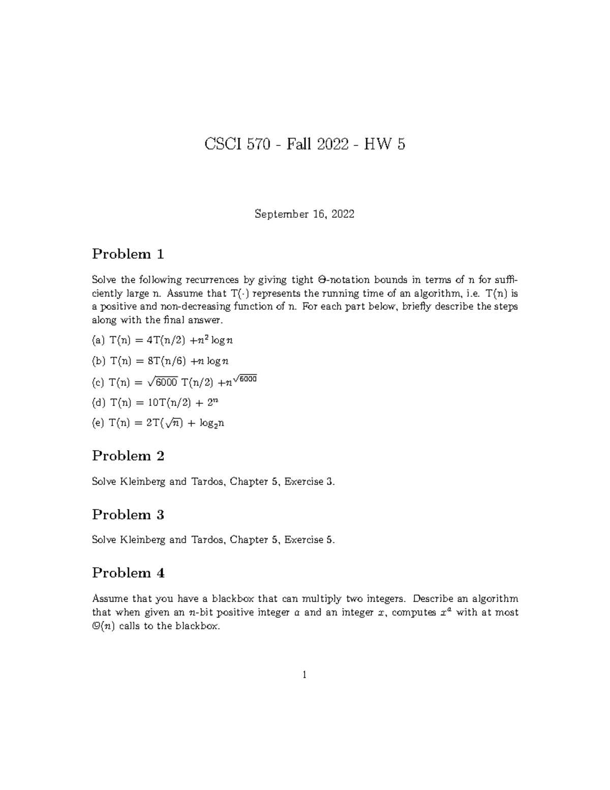 CSCI 570 HW5 - HW5 - CSCI 570 - Fall 2022 - HW 5 September 16, 2022 ...