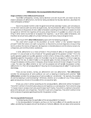 VAL02 Module Chapter 4 Utilitarianism - ETHICS: FOUNDATIONS OF MORAL VALUATION CHAPTER IV: THE ...