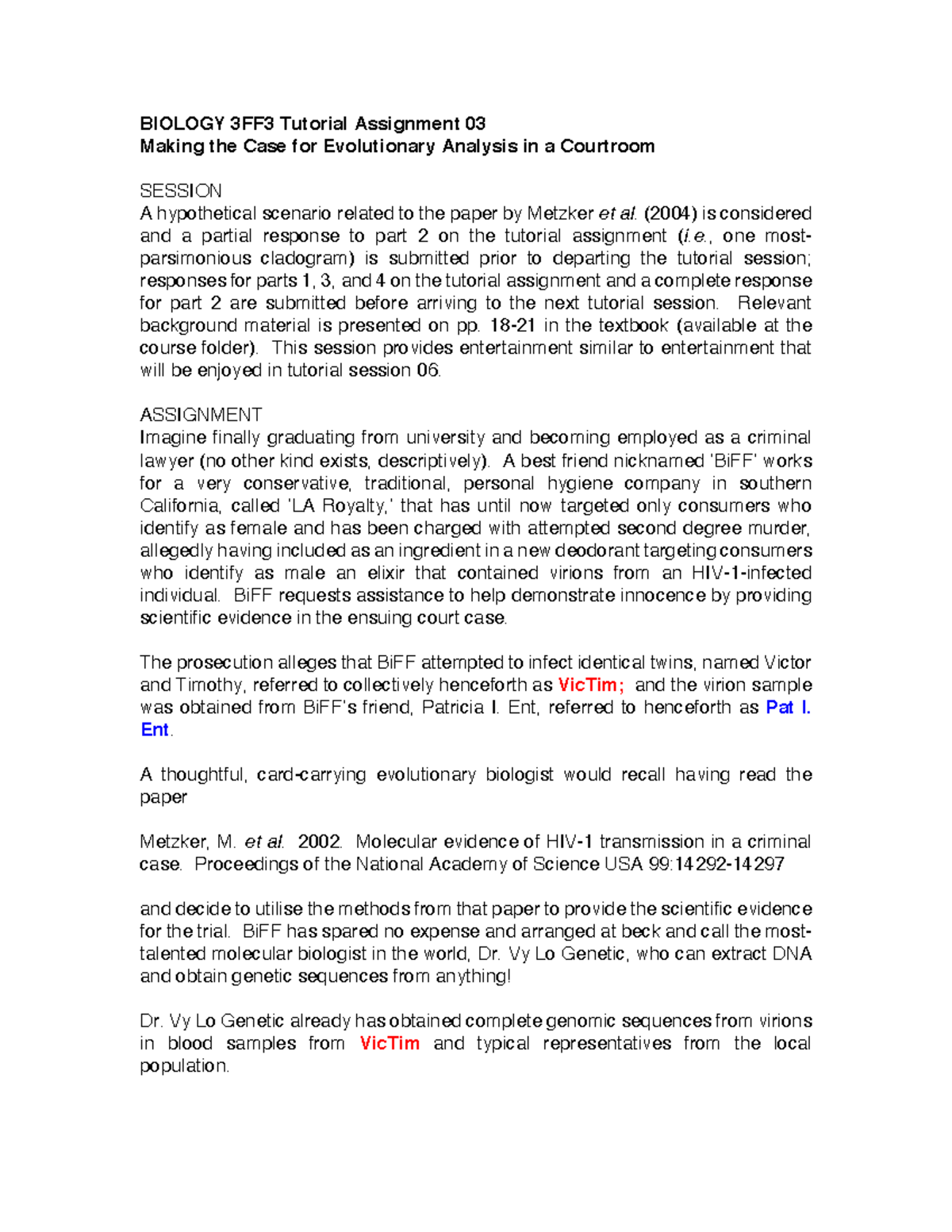 Tutorial Assignment 03 Biology 3ff3 Tutorial Assignment 03 Making The Case For Evolutionary 