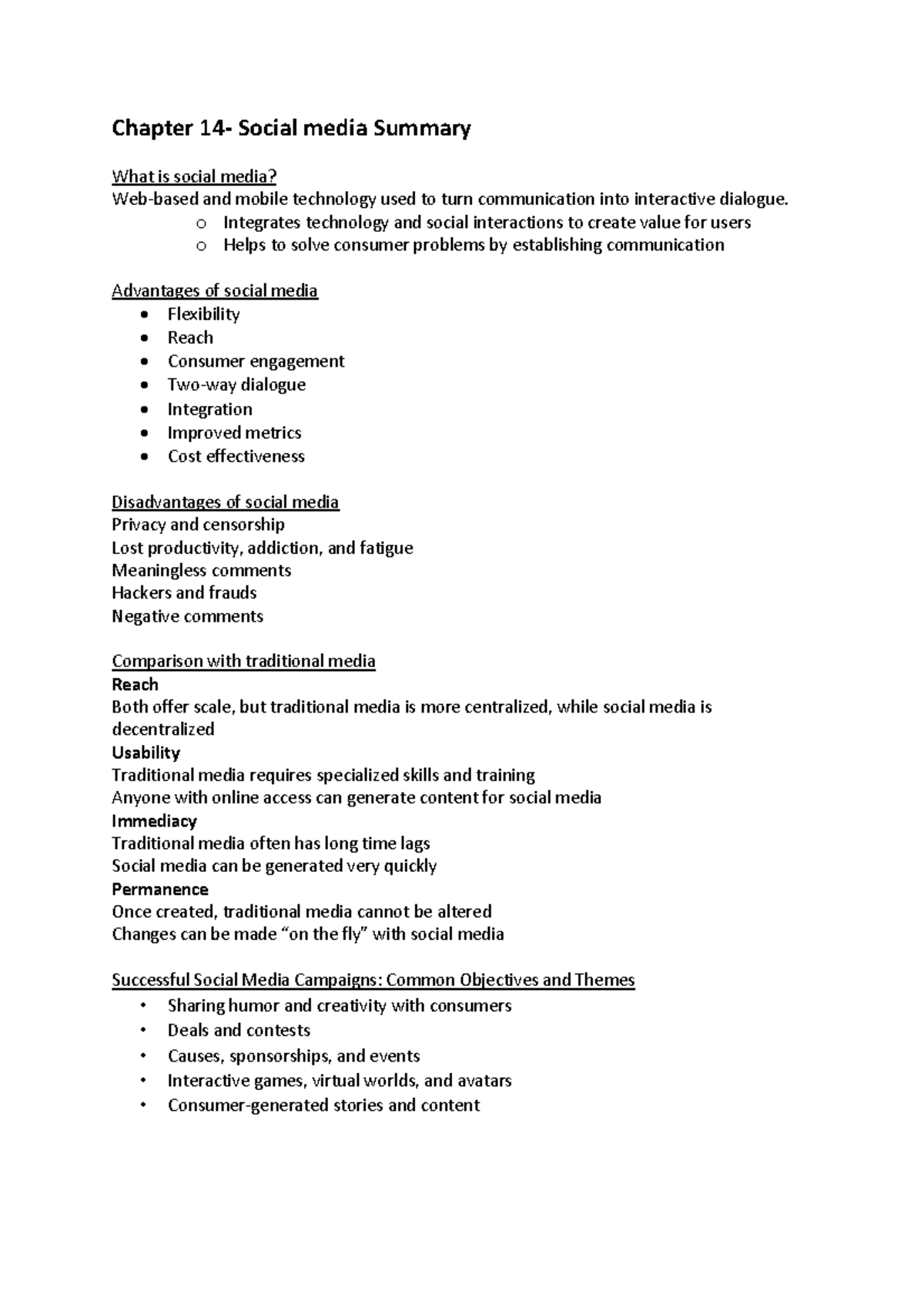 Social Media Summary - lecture notes - BUSA - Wits University - Studocu