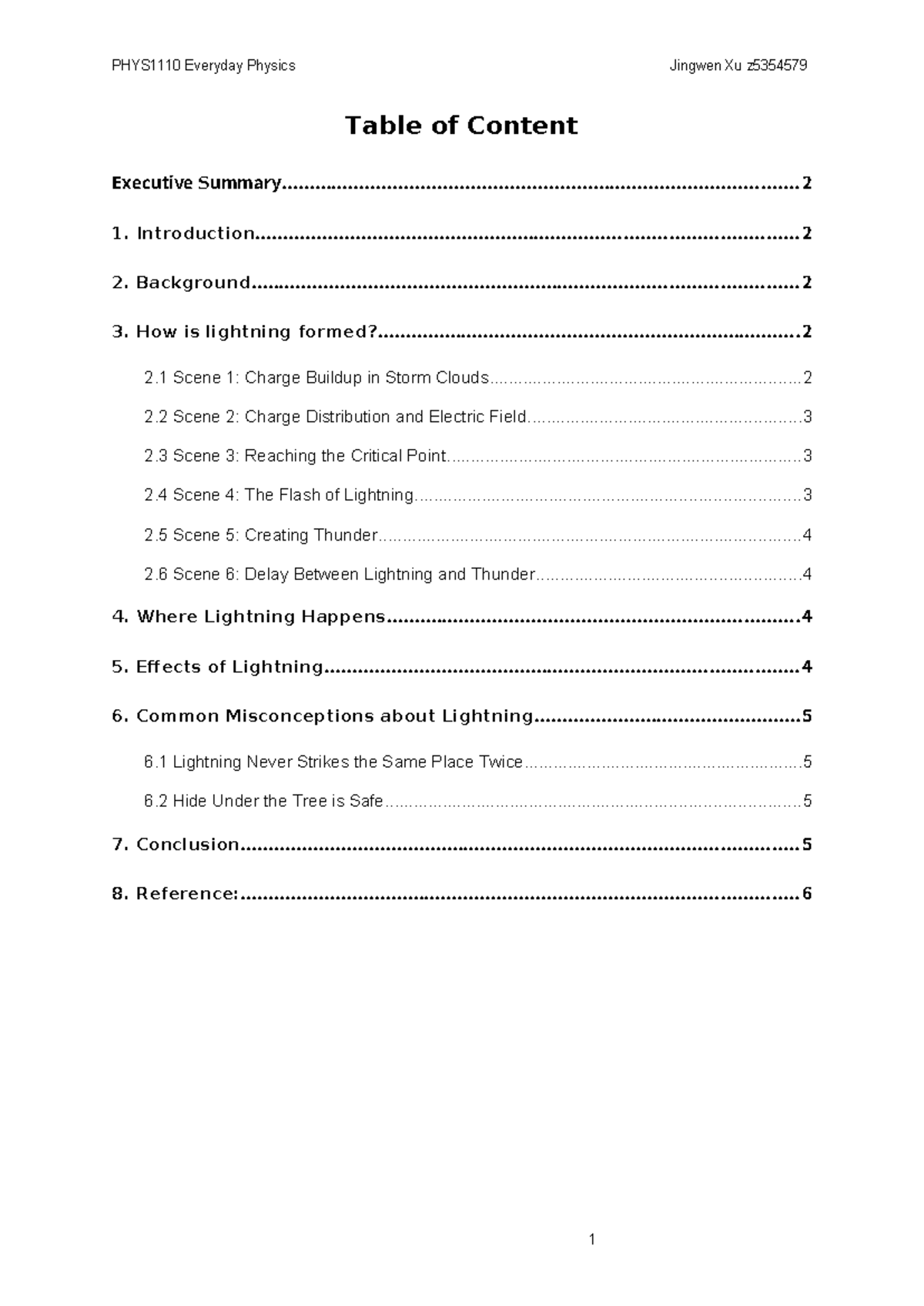 PHYS1110 Final Report - Table of Content Executive - Studocu
