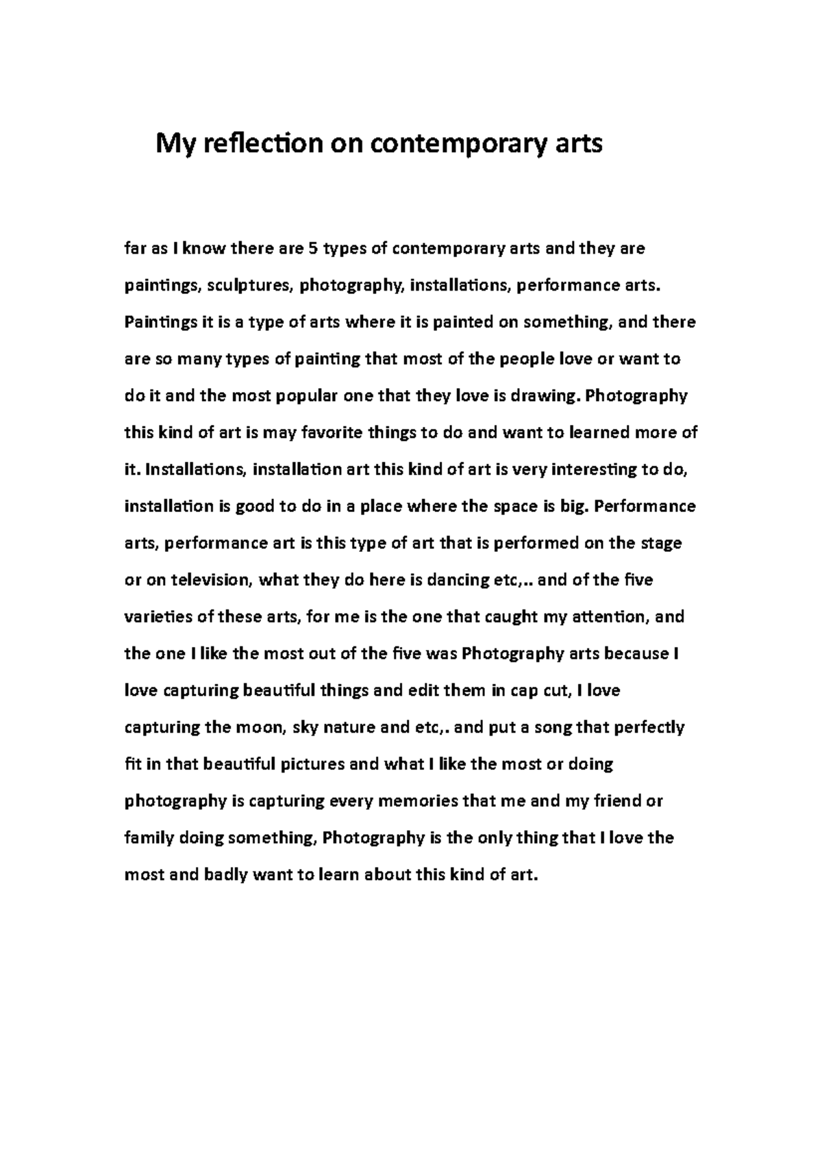 My contemporary arts reflection - My reflection on contemporary arts ...