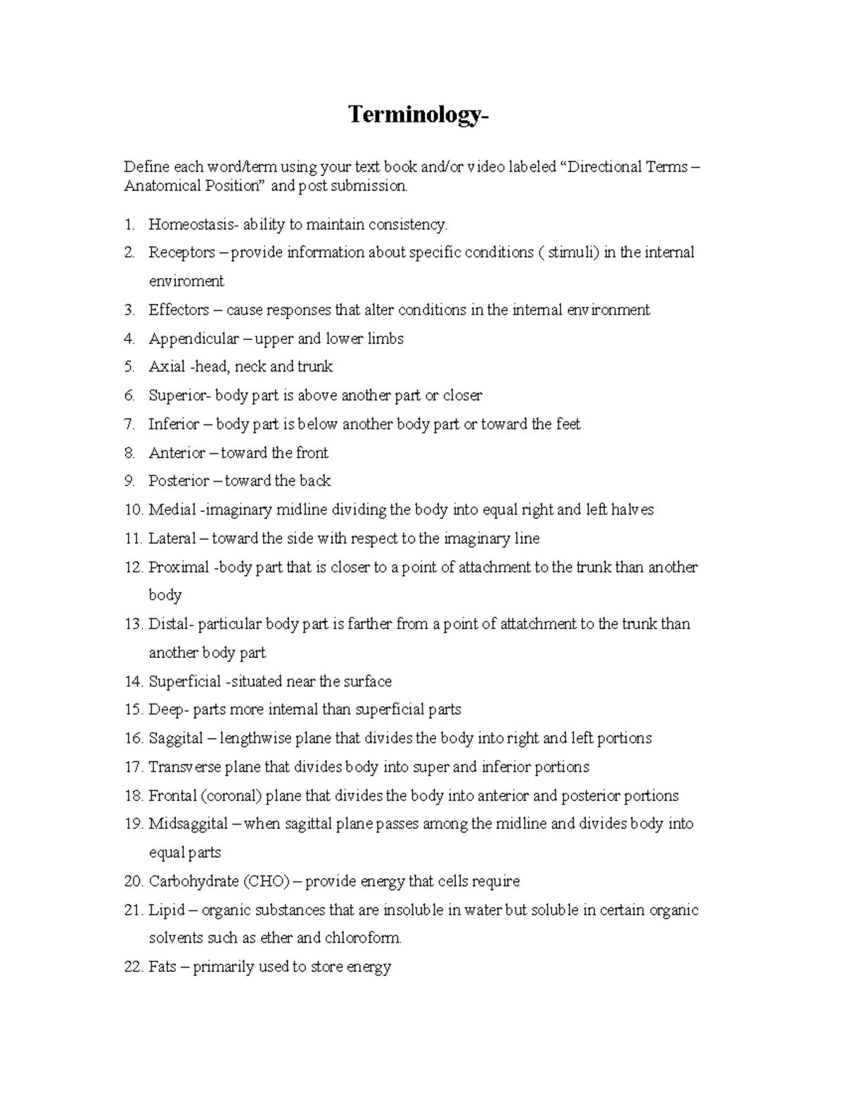 Terminology Chapter 1-2 - Terminology- Define each word/term using your ...