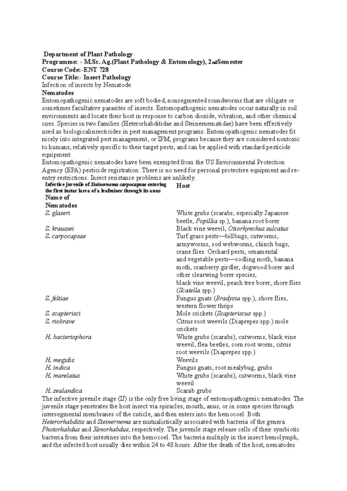 ENT 728 Notes - ENTO - Department of Plant Pathology Programme: - M. Ag ...