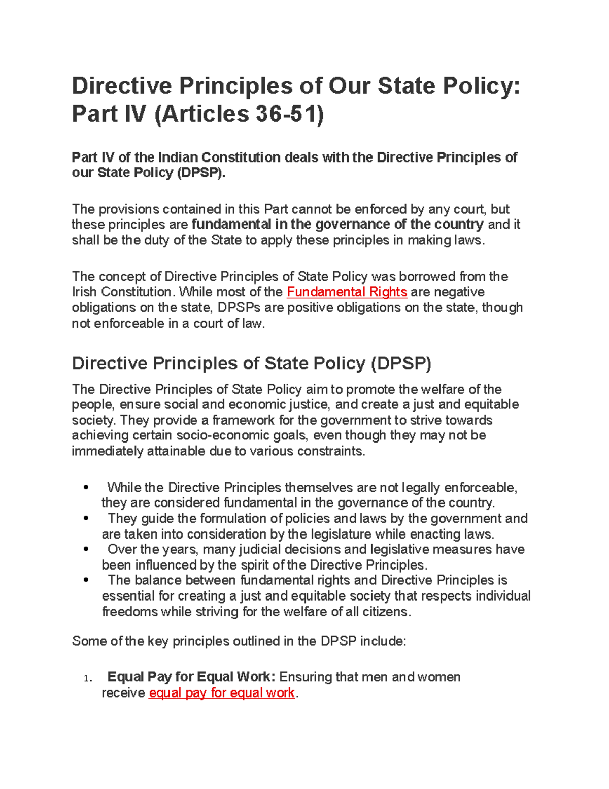 Directive Principles of Our State Policy - The provisions contained in ...