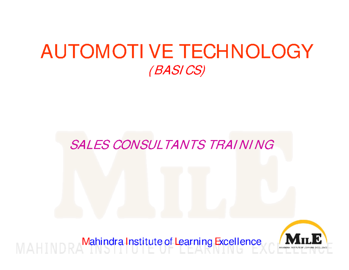 Automobile-basics - owivh - AUTOMOTI VE TECHNOLOGY ( BASI CS) Mahindra ...