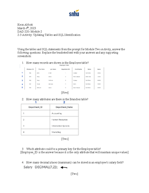 Module 7 Project 2 Analyzing Databases KA - Keon Abbott April 13th ...