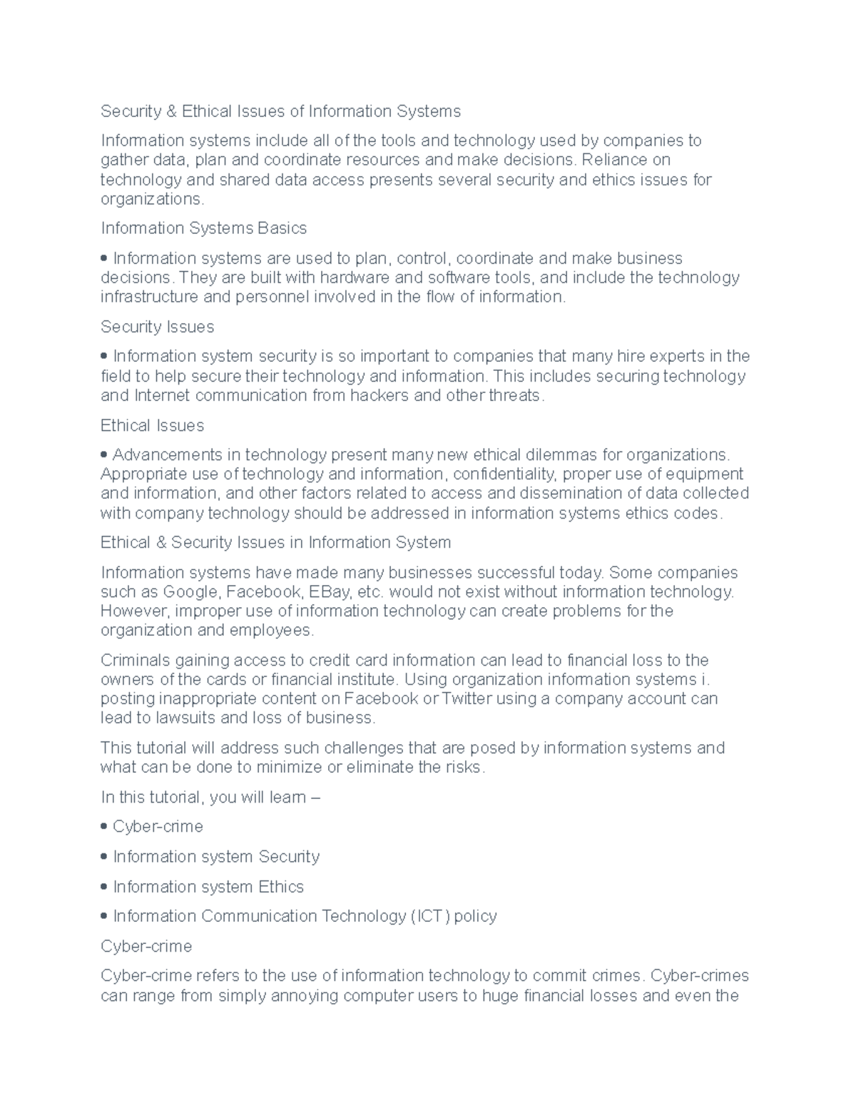 Ethical and Security - noted - Security & Ethical Issues of Information ...