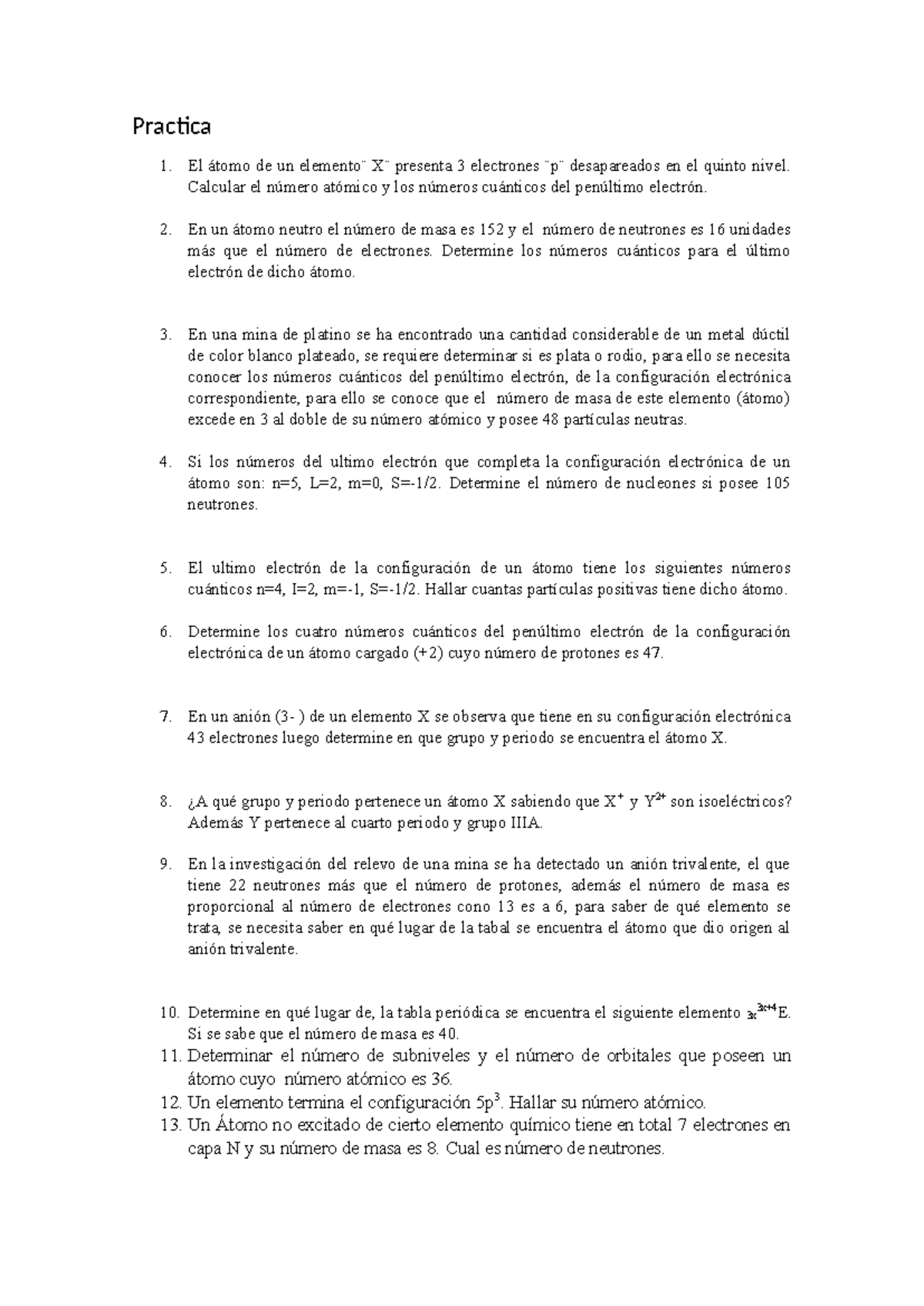 21practica numero cuantico 2 - Practica 1. El átomo de un elemento ̈ X ...