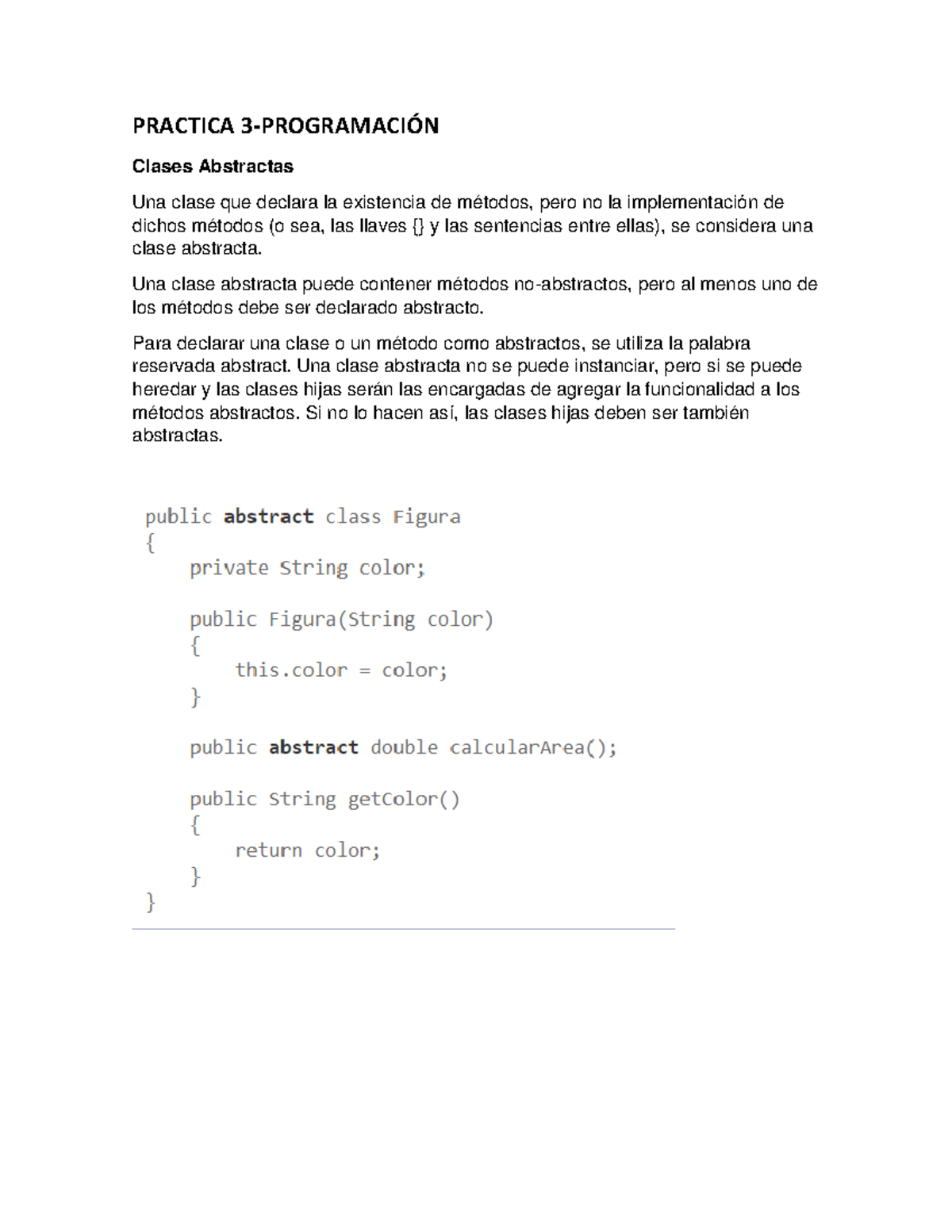 Practica 3 programación - PRACTICA 3-PROGRAMACIÓN Clases Abstractas Una ...