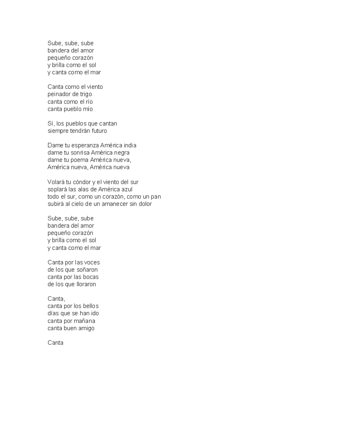 Letra Sube Mercedes Sosa - Sube, sube, sube bandera del amor pequeño ...