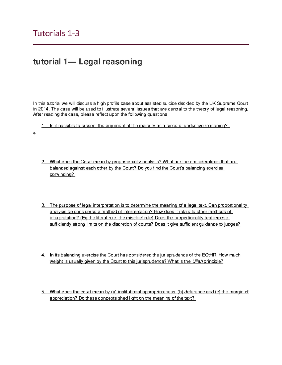 Legal Reasoning: UK Supreme Court Case on Assisted Suicide - Studocu
