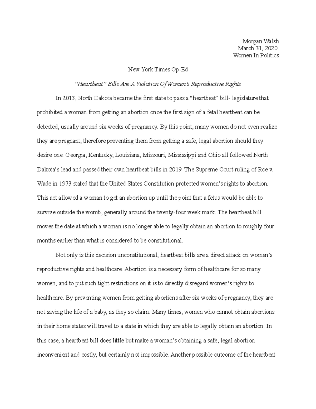 Op-ed - Op-Ed project for women in politics - Morgan Walsh March 31 ...