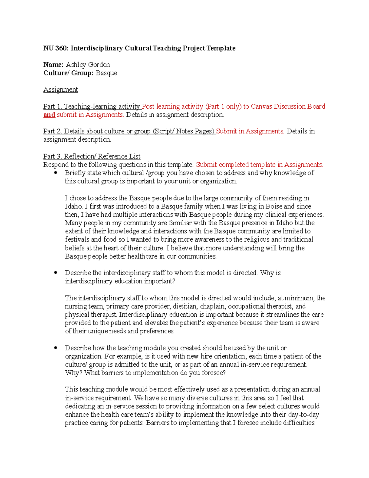 Cultural Teaching Project - AG - NU 360: Interdisciplinary Cultural ...