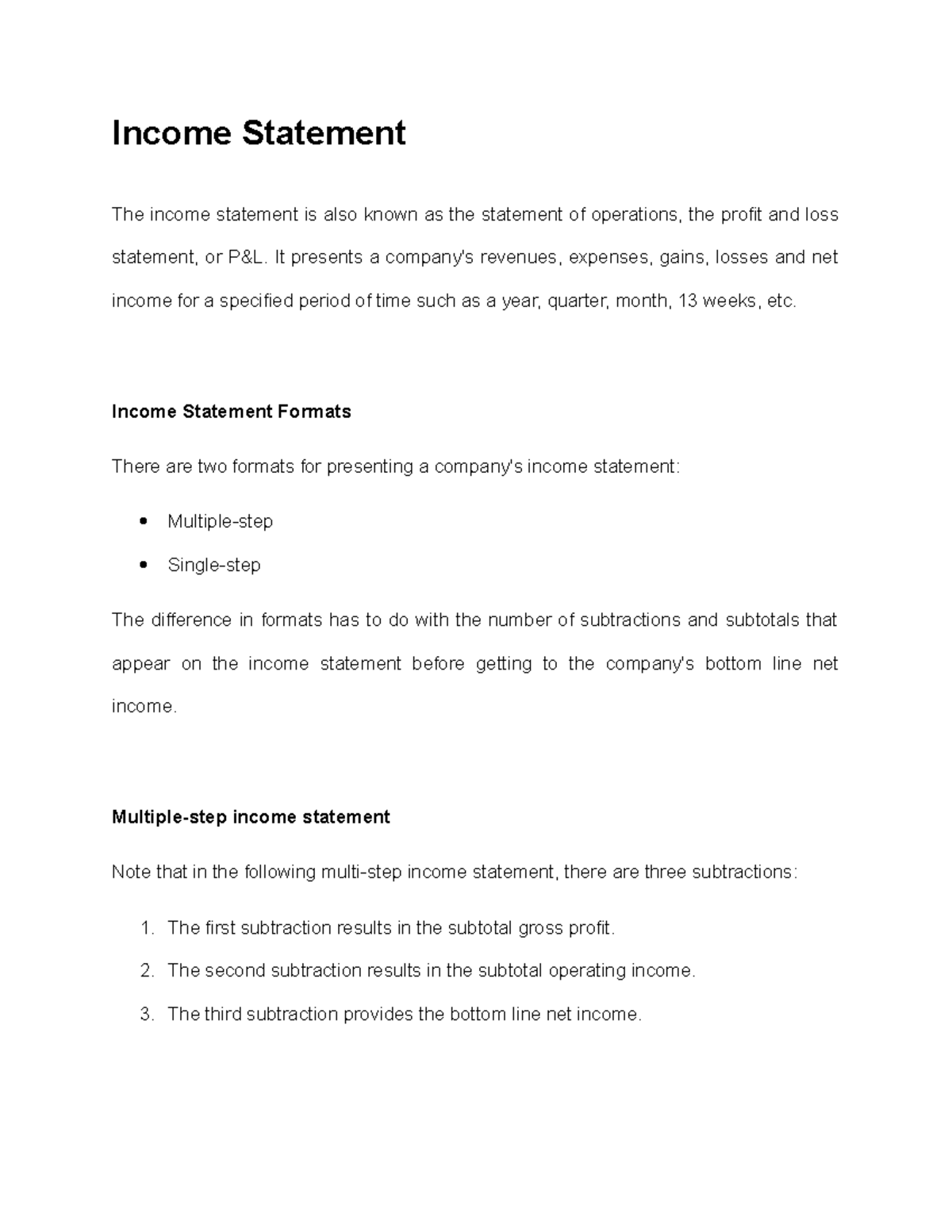 Income Statement - Basic Accounting - Income Statement The income ...