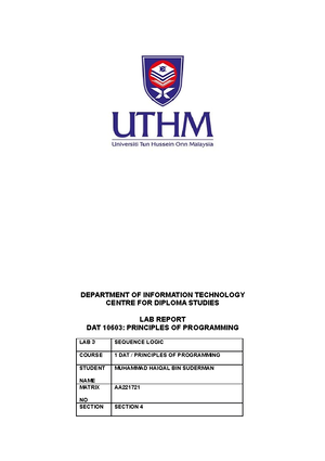 Lab2group 5 -Complete lap Report -Full course on introduction to C++ - BEV10102 Computer ...