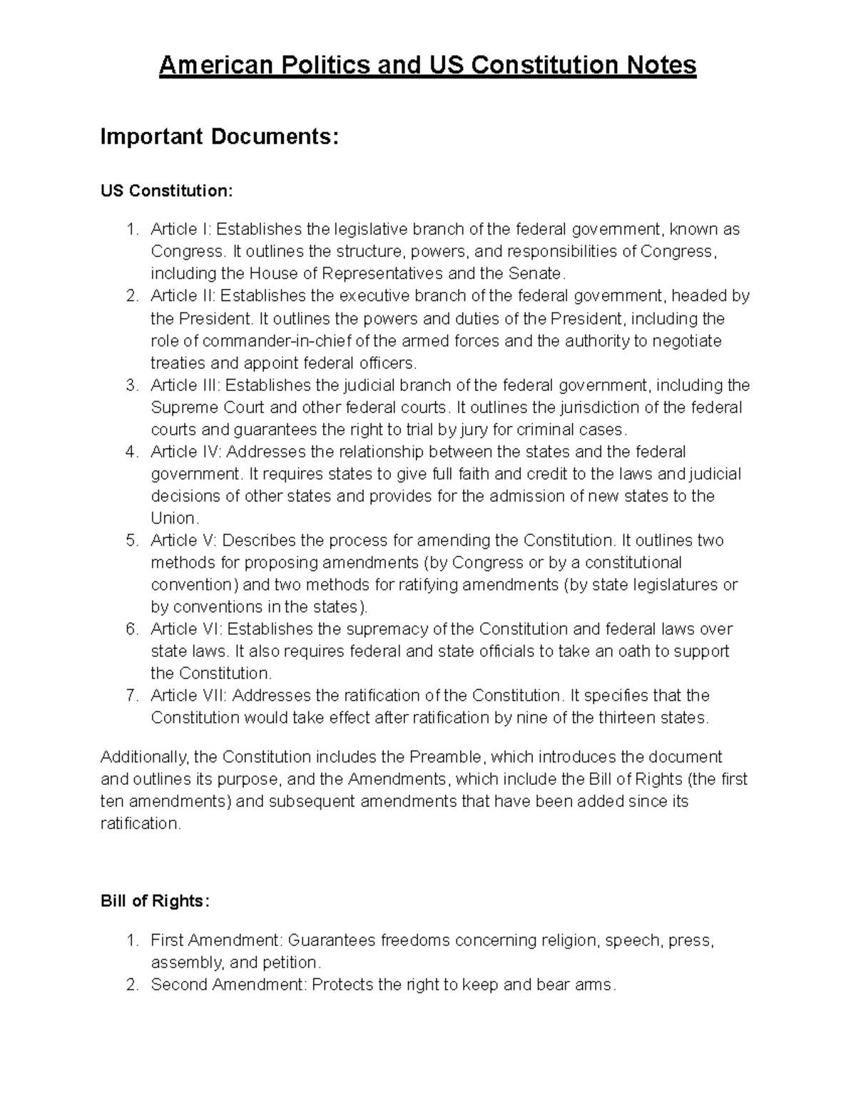 American Politics and US Constitution Notes - American Politics and US ...
