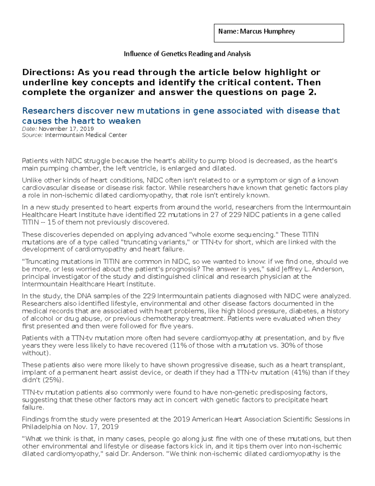 Influence of Genetics Reading and Analysis Online - Influence of ...