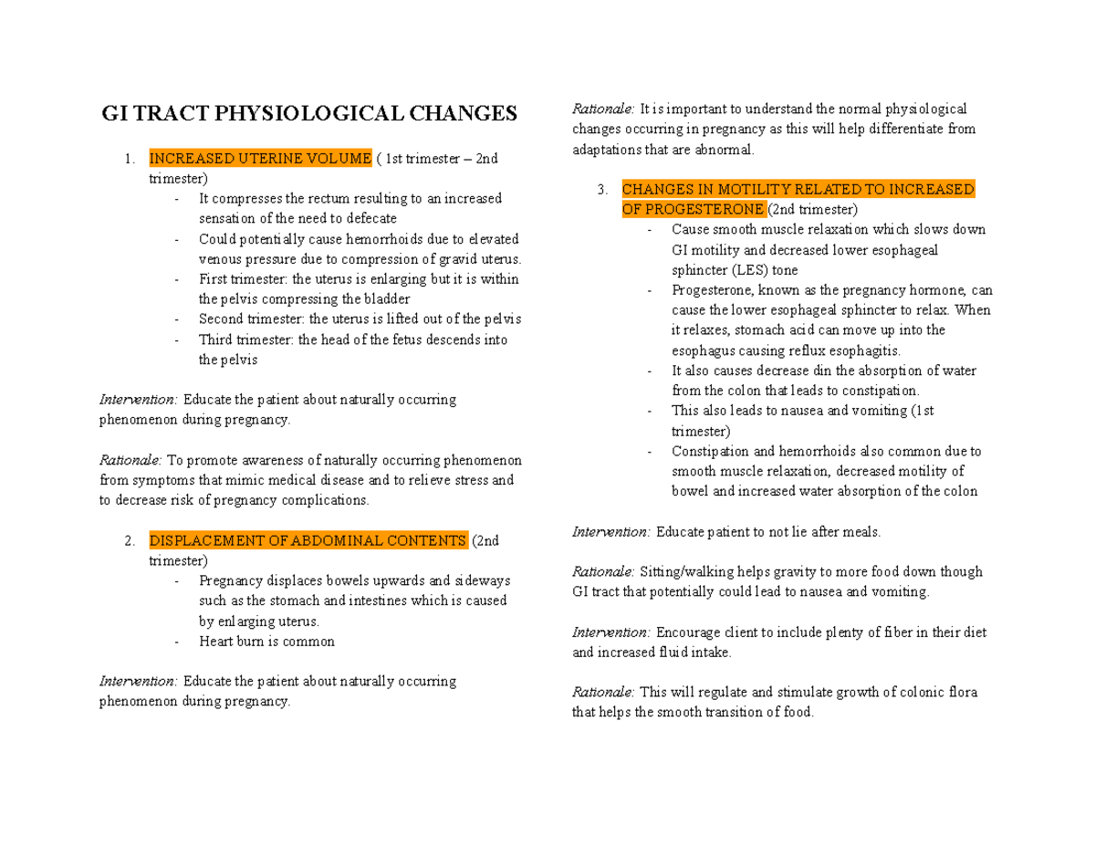 GI Tract Physiological Changes - GI TRACT PHYSIOLOGICAL CHANGES ...