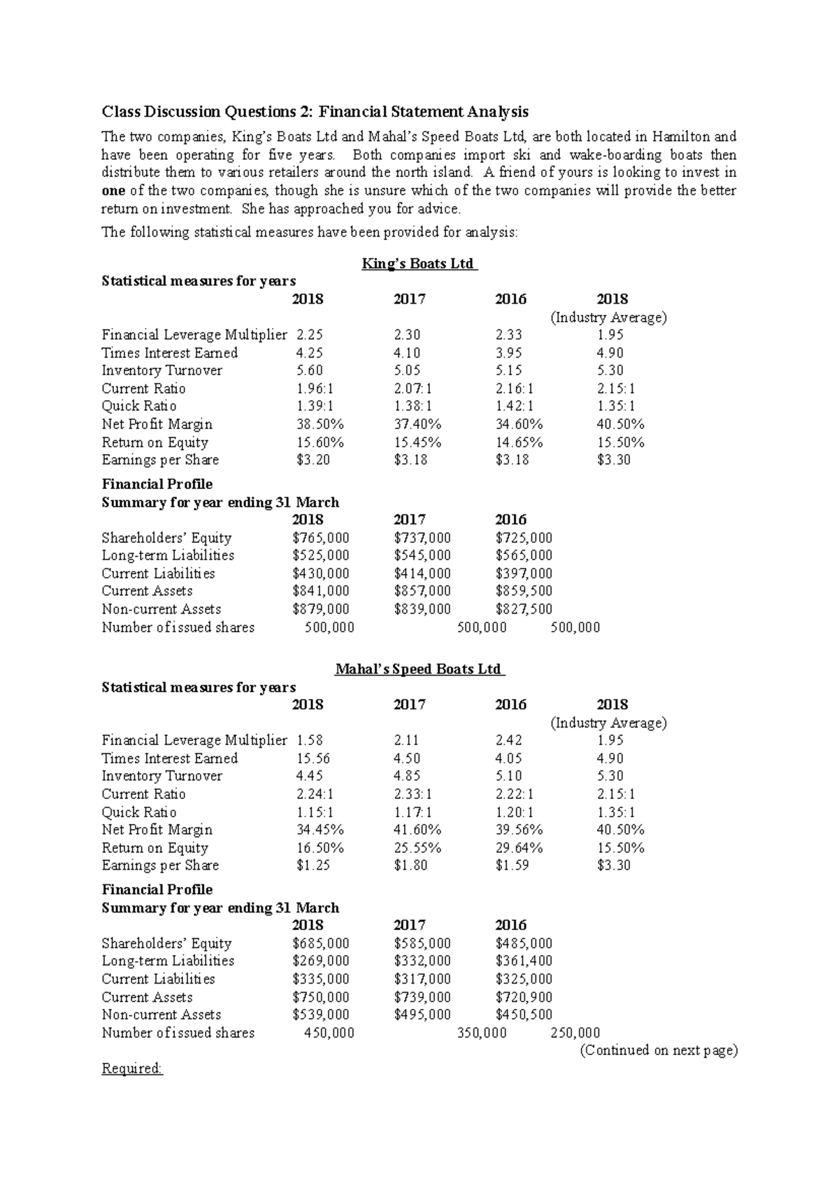 Class Discussion Questions 2 Financial Statement Analysis - Both ...