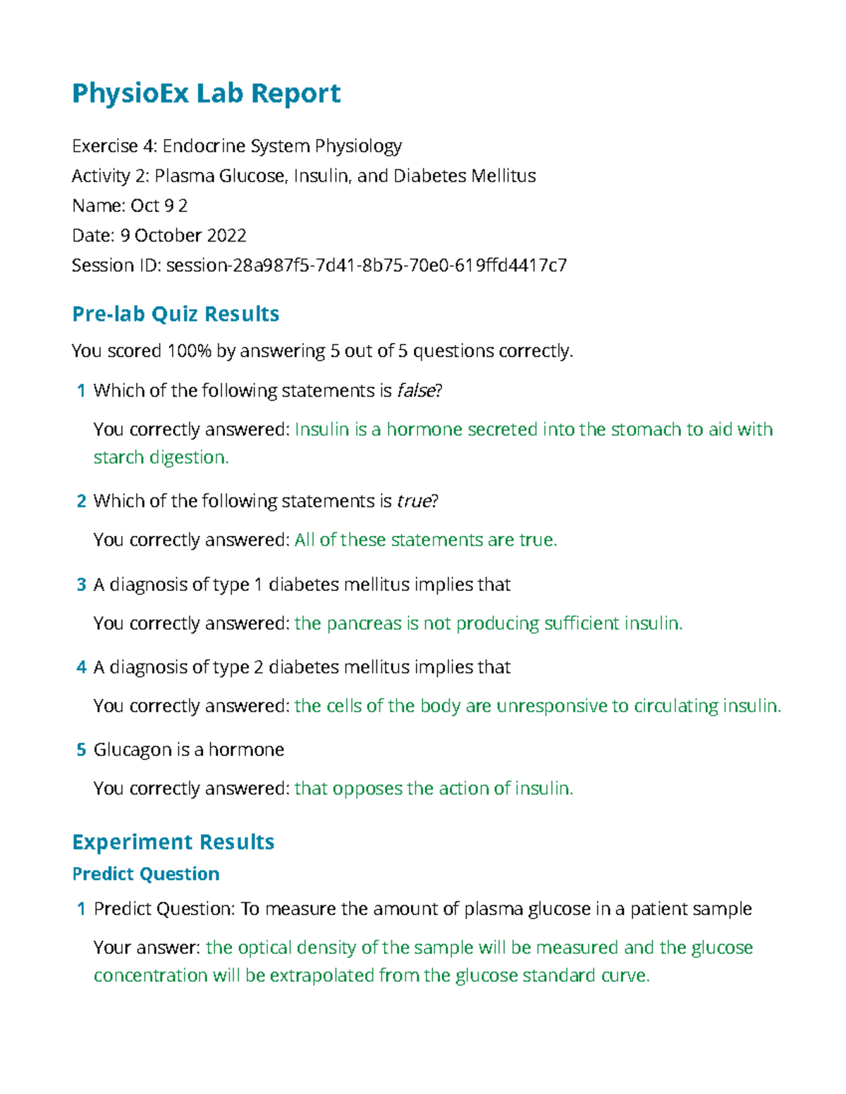 Physio Ex Exercise 4 Activity 2 - PhysioEx Lab Report Exercise 4: Endocrine System Physiology ...