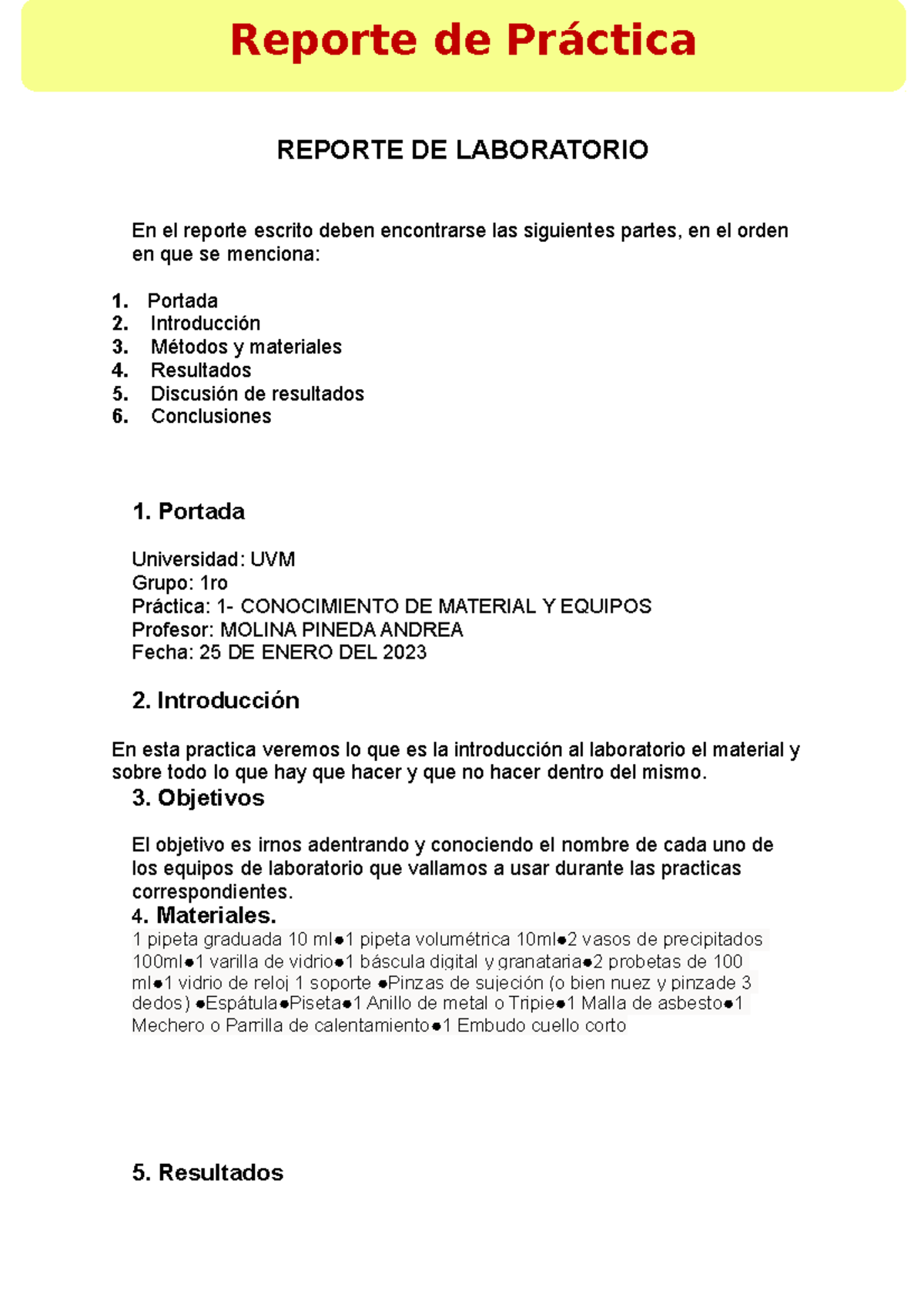 Reporte-de-Práctica - practica - Reporte de Práctica REPORTE DE LABORATORIO En el reporte ...