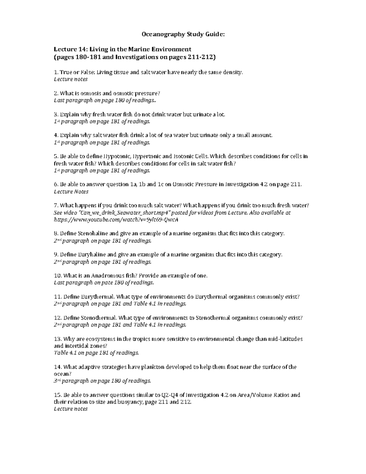 Exam4 Study Guide - Oceanography Study Guide: Lecture 14: Living in the ...
