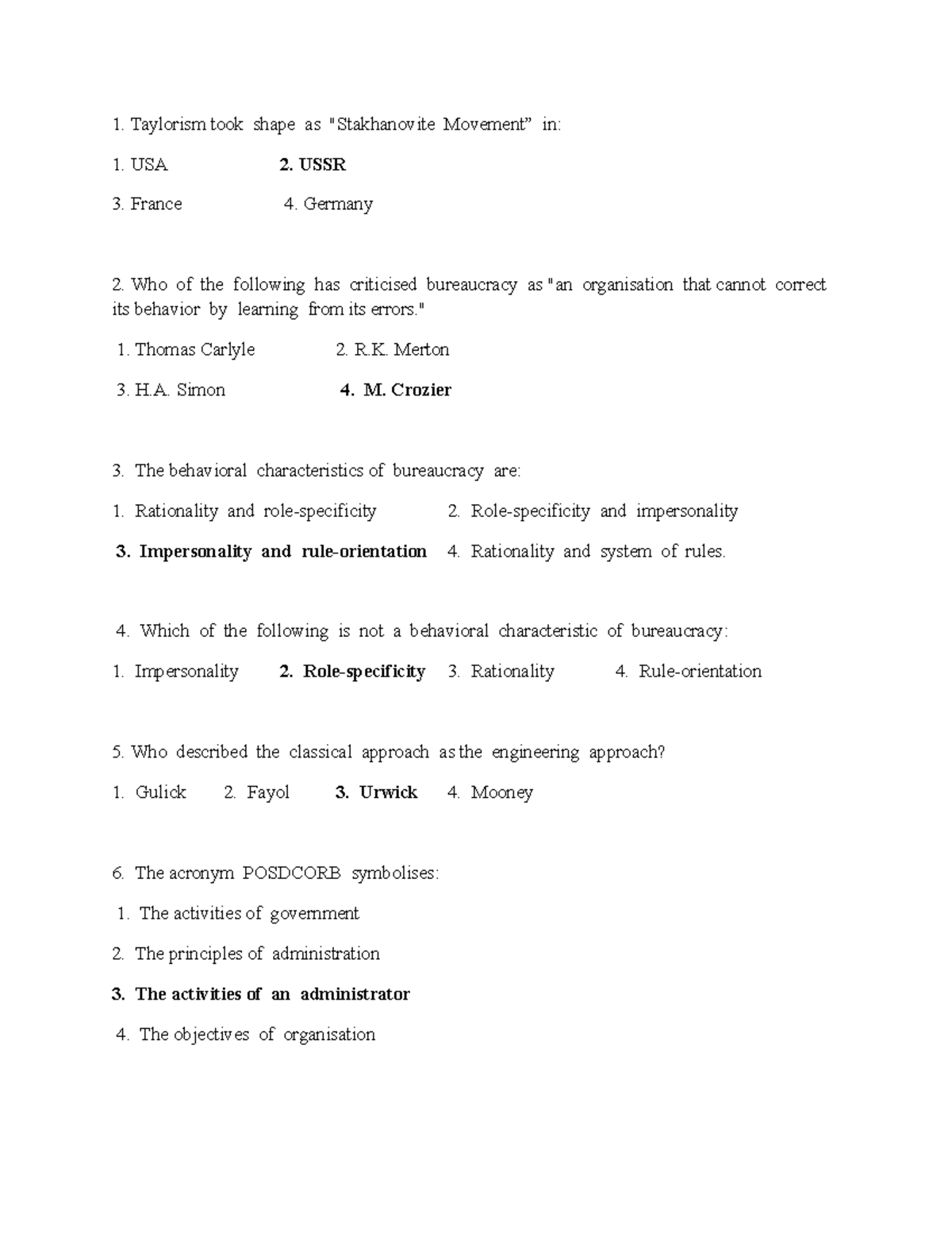 multiple choice questions for practice - Taylorism took shape as ...