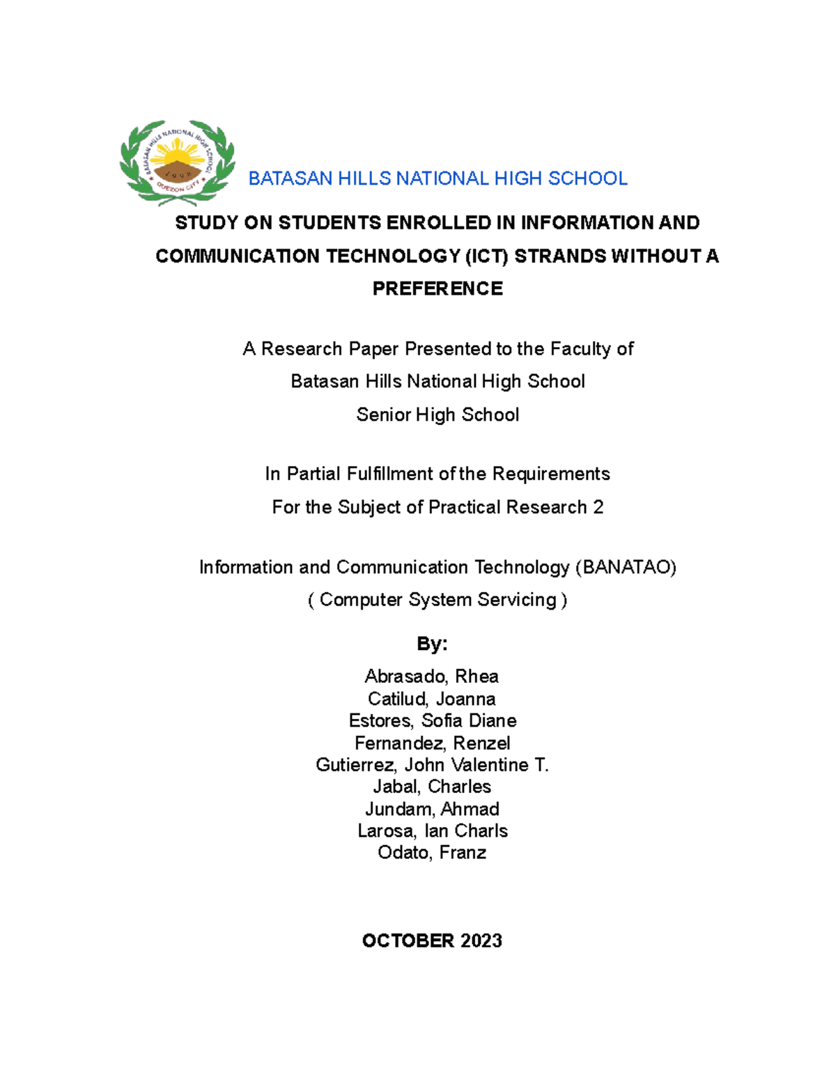 PR2- Banataogroup 2-3-4 Remaked 1 - BATASAN HILLS NATIONAL HIGH SCHOOL ...