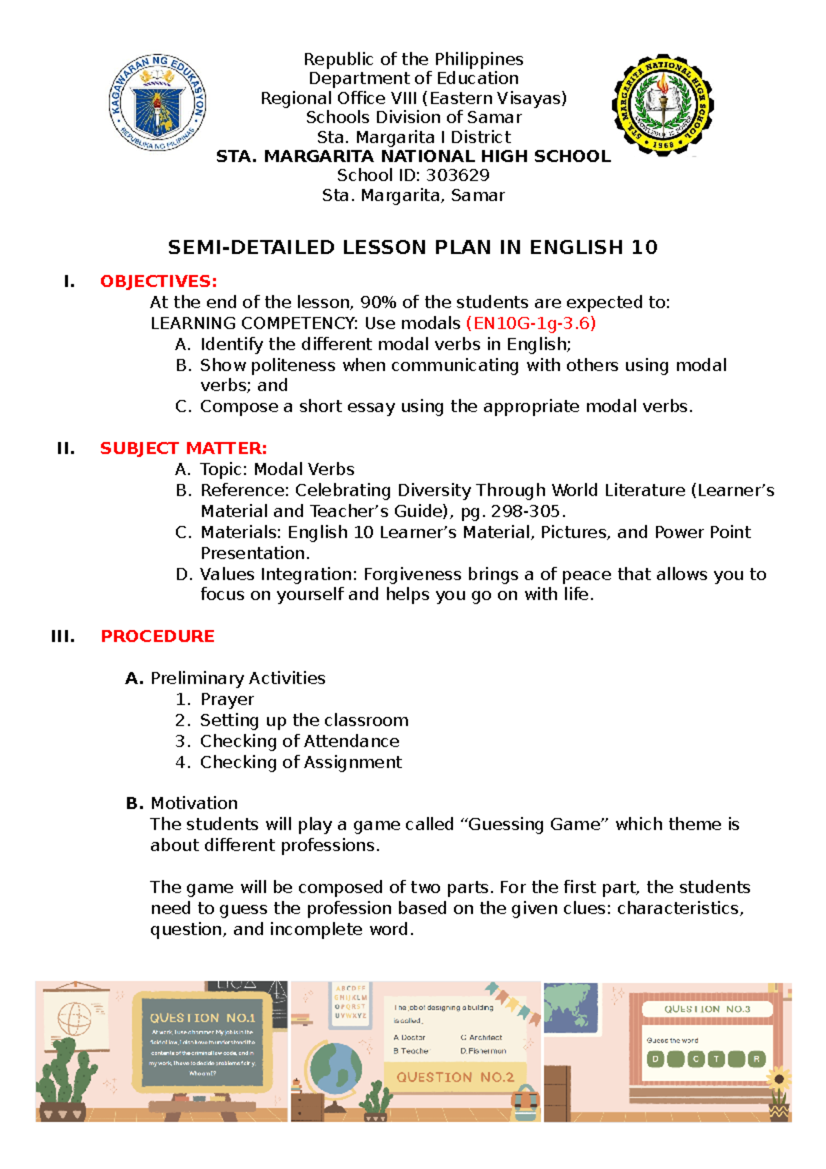 Lesson plan - Republic of the Philippines Department of Education ...