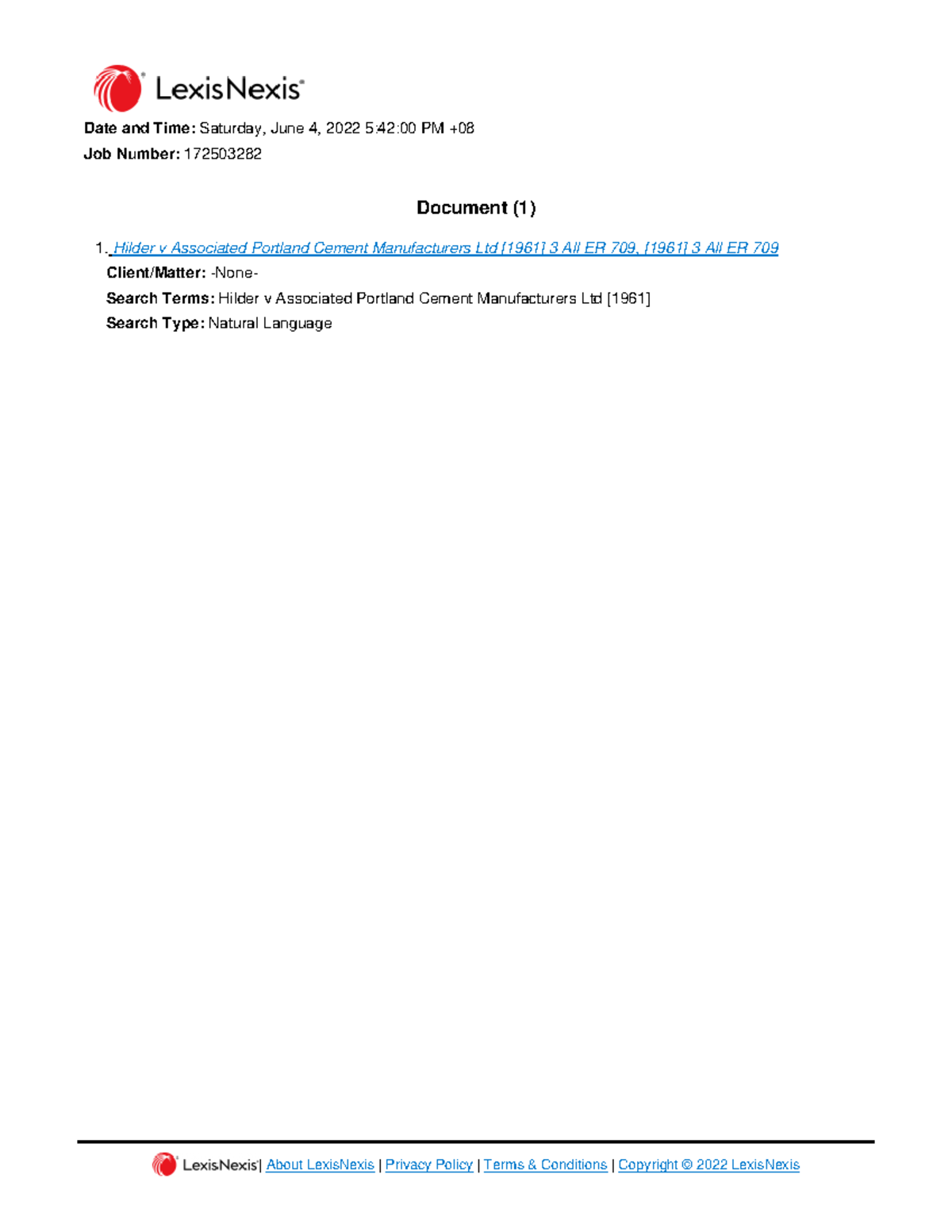 Hilder v Associated Portland Cement Manufacturers Ltd [ - R B Gibson ...