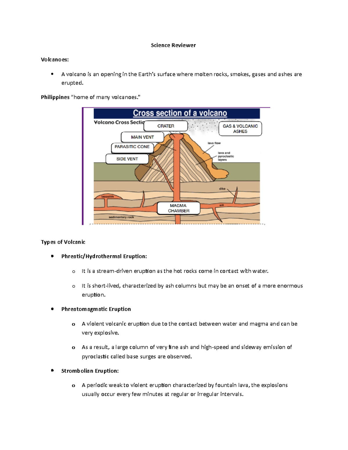 Science Reviewer - Science Reviewer Volcanoes: A volcano is an opening ...