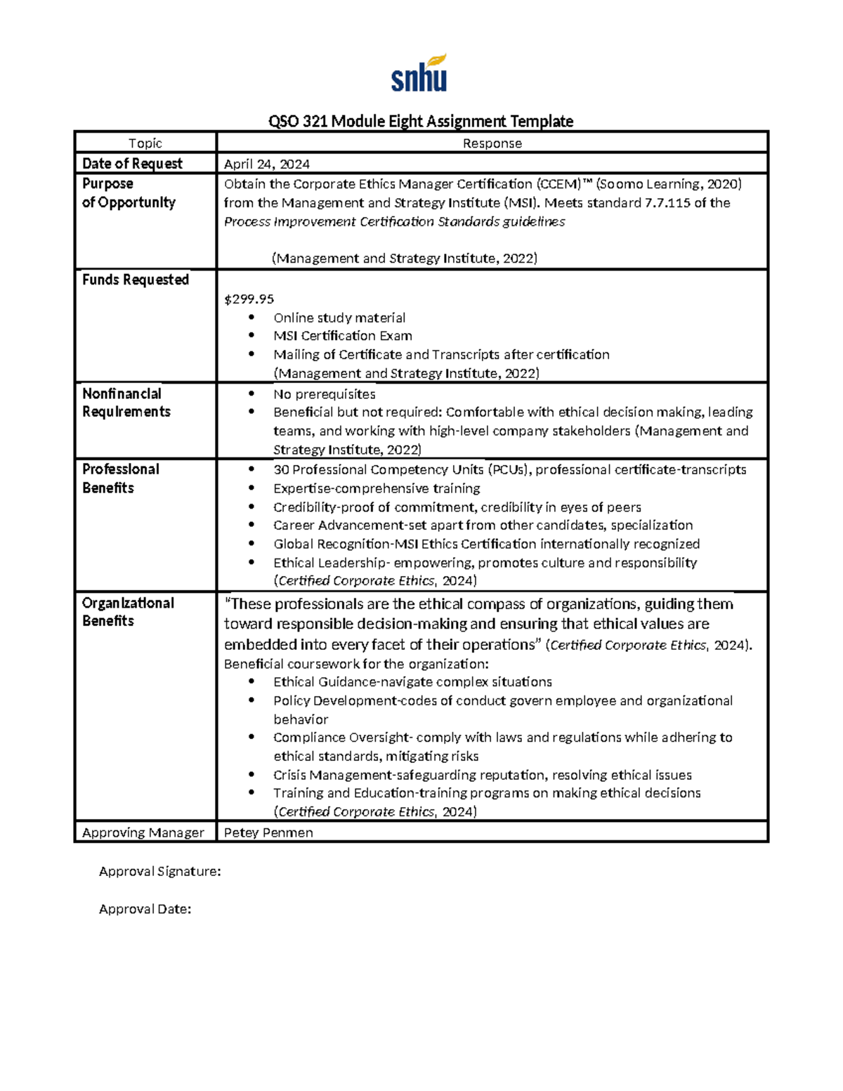 8-2 Professional Development Funds - QSO 321 Module Eight Assignment Template Topic Response ...