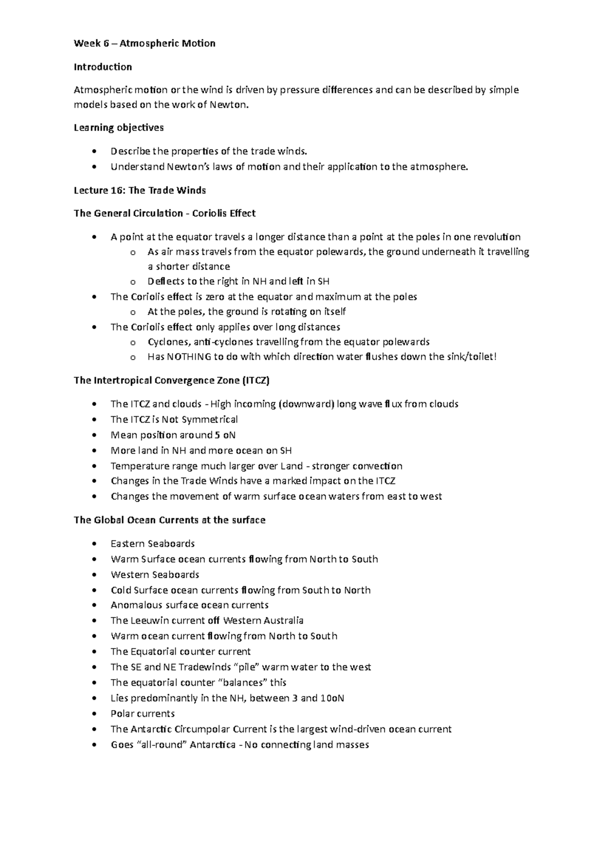 Lecture 16 18 Notes Week 6 Week 6 Atmospheric Motion Introduction Atmospheric Motion Or The