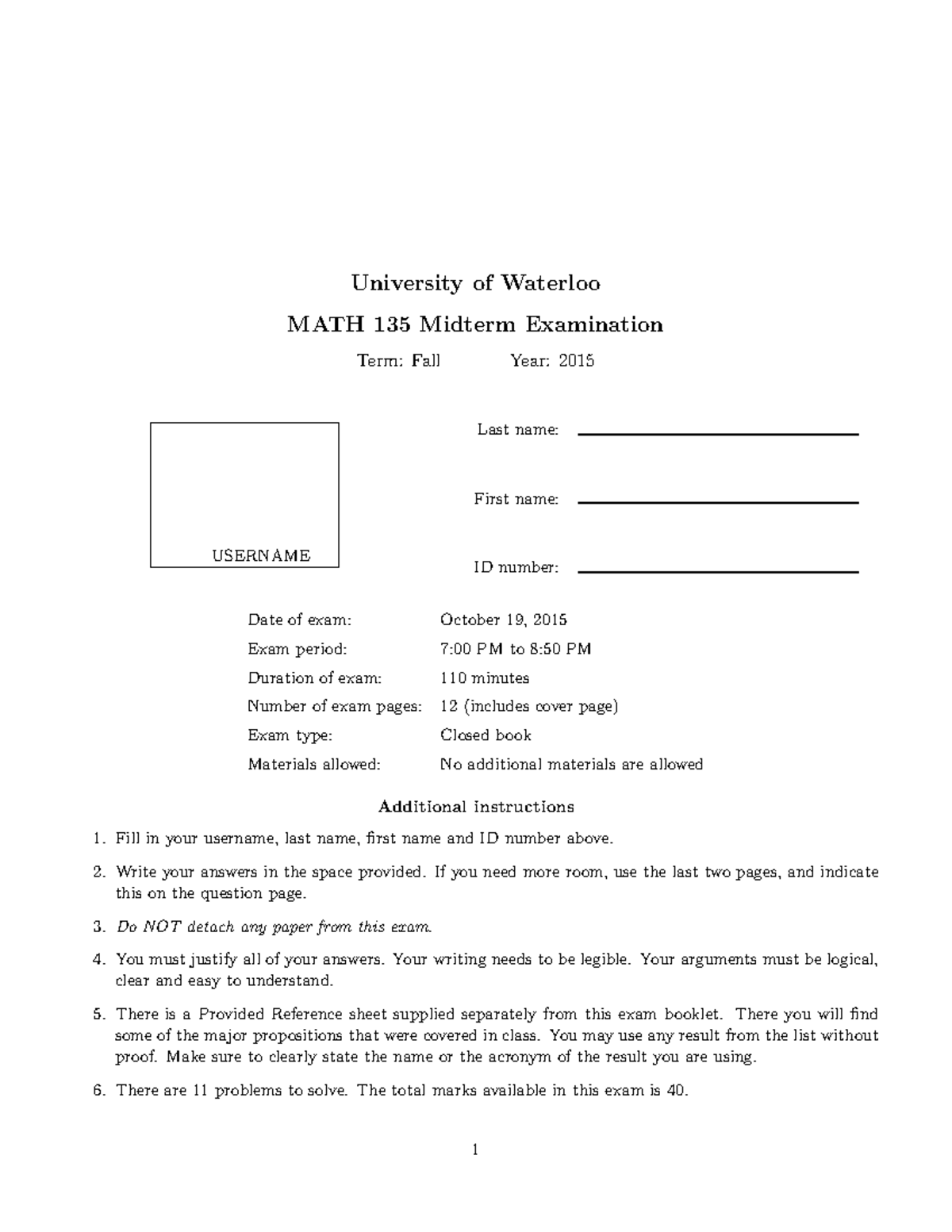 Midterm 29 June 2015, questions and answers - University of Waterloo ...