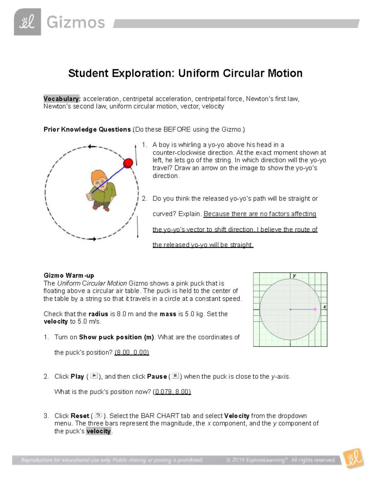 Copy of Uniform Circular Motion SE - Student Exploration: Uniform ...