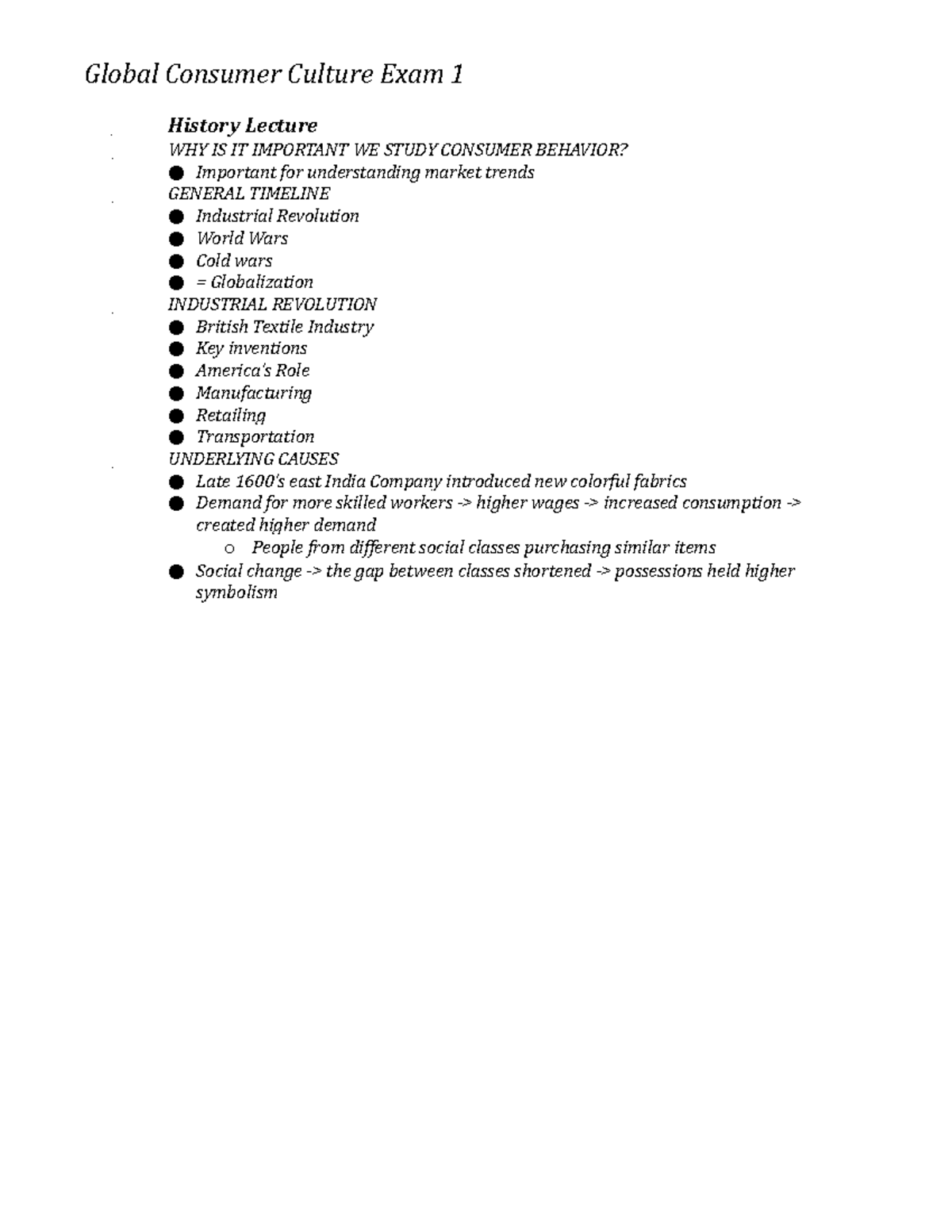 Global Consumer Culture Exam 1 Study Guide - Johnson - Warning: TT ...