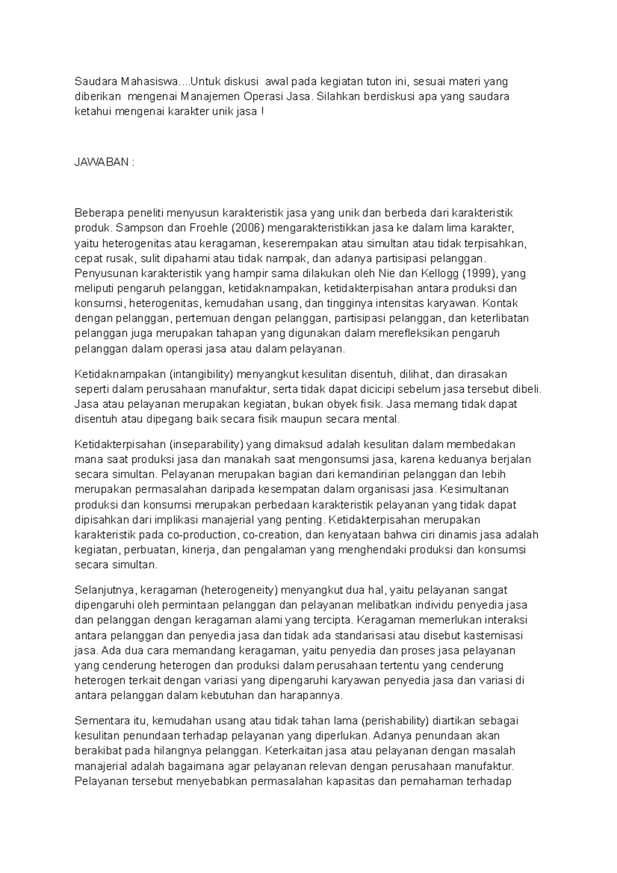 Diskusi 1 EKMA 4369 Manajemen Operasi JASA - Saudara Mahasiswa ...