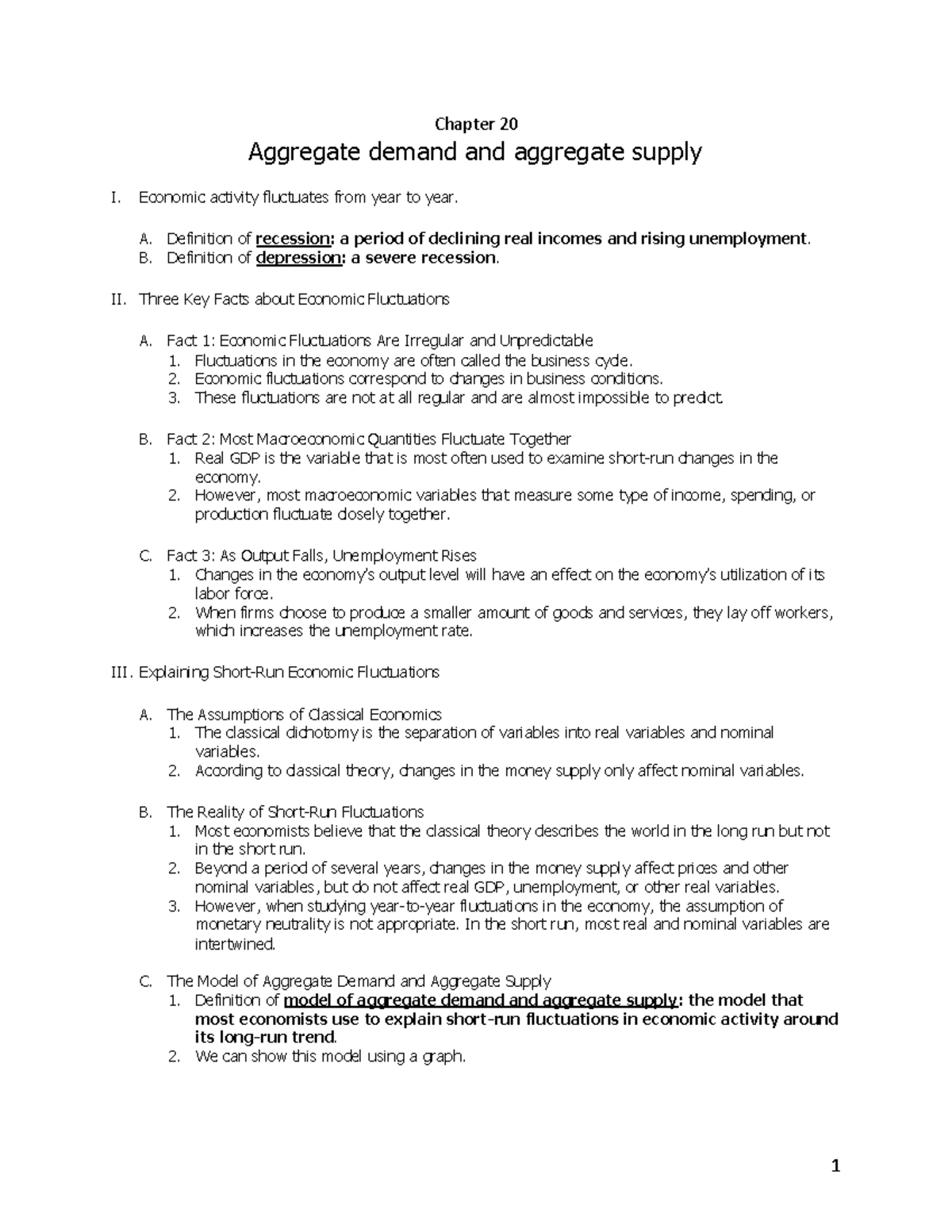 Chapter 20 - LECTURE NOTES - Chapter 20 Aggregate demand and aggregate ...