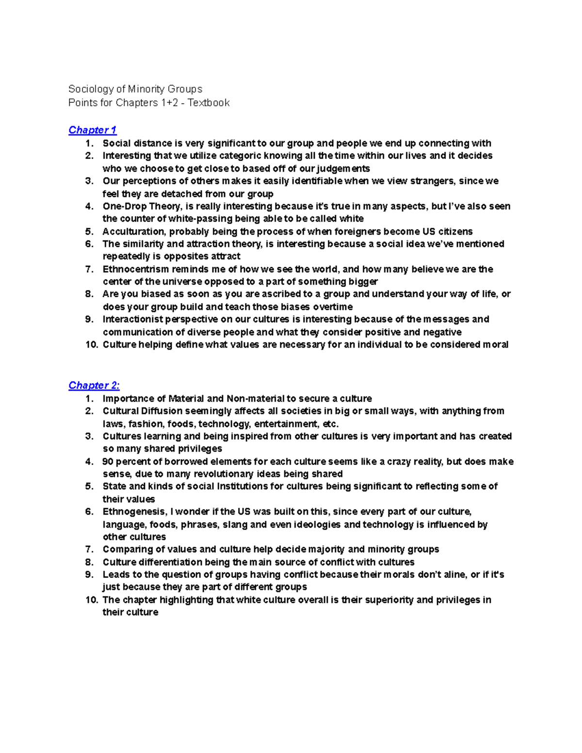 Sociology of Minority Groups - Chapter 1 + 2 Points - Sociology of ...