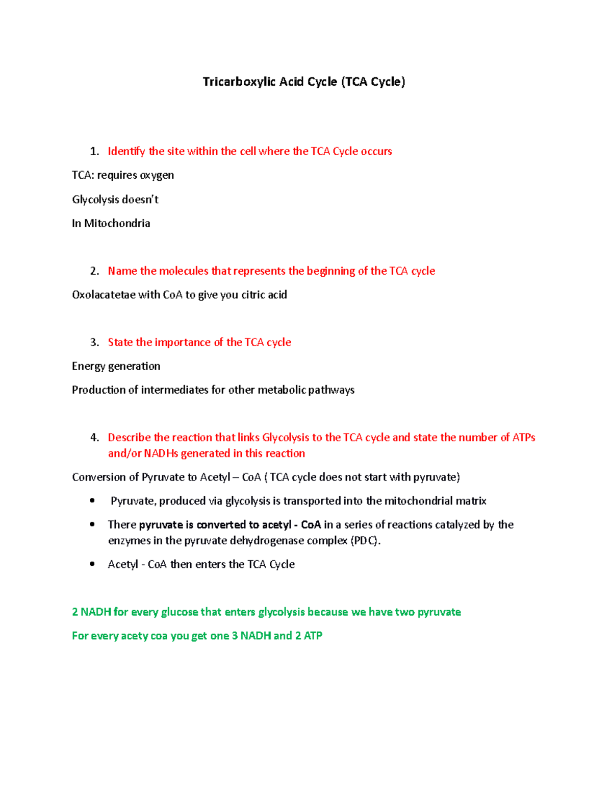 Tricarboxylic Acid Cycle (TCA Cycle) - Tricarboxylic Acid Cycle (TCA ...