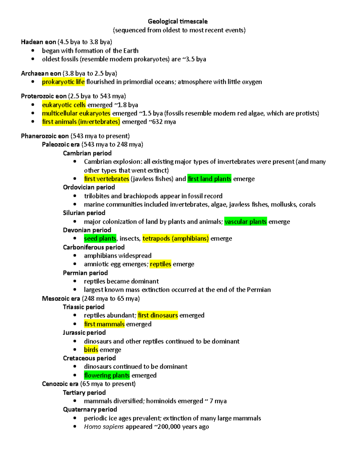 Geological timescale handout for CH 22 - Geological timescale ...