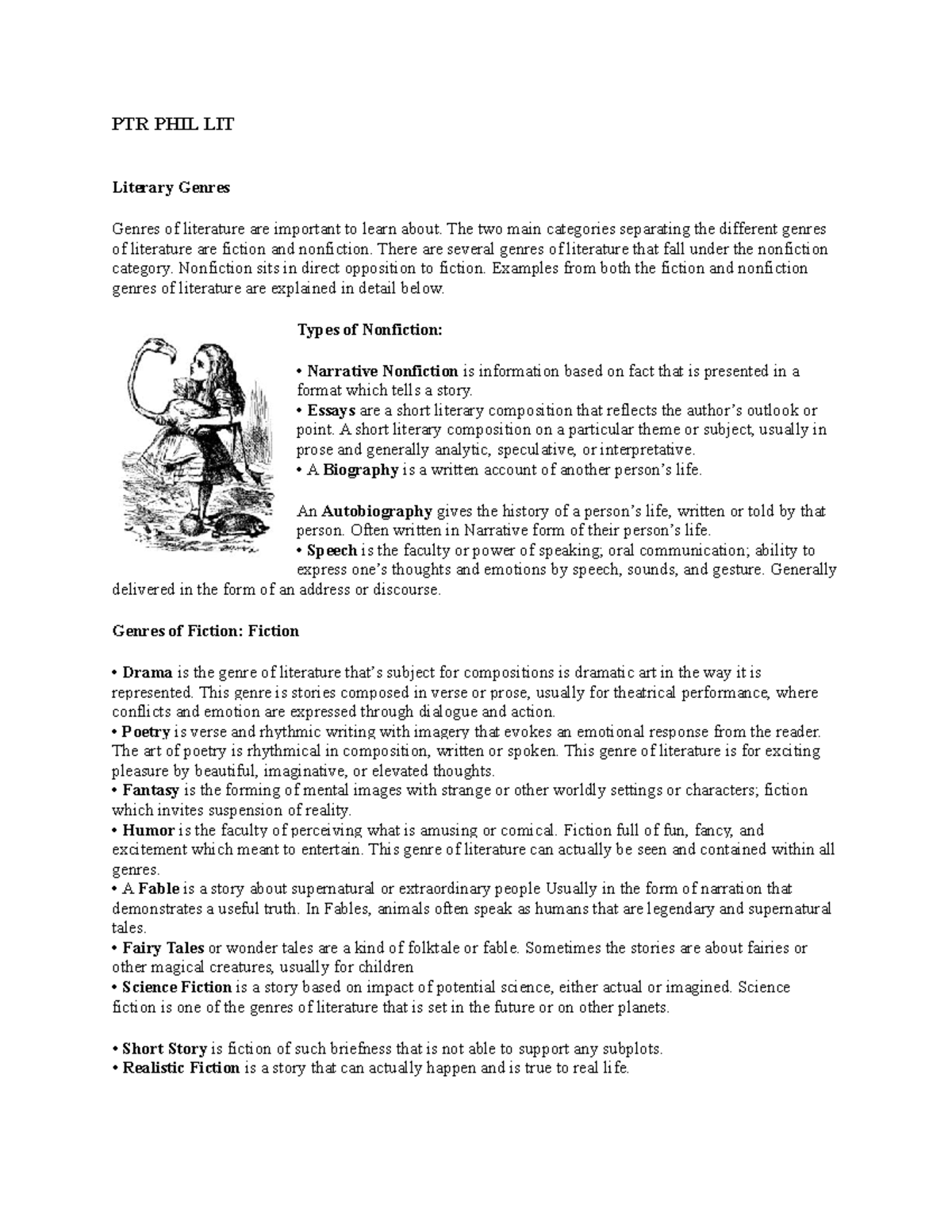 PTR PHIL LIT - Phil Lit - PTR PHIL LIT Literary Genres Genres of ...