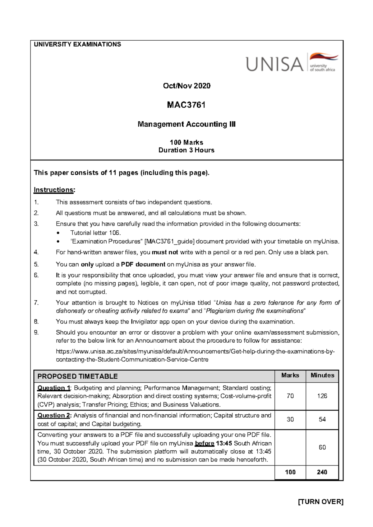 MAC3761 EQP Oct-Nov20 - PAST PAPARS - UNIVERSITY EXAMINATIONS Oct/Nov ...