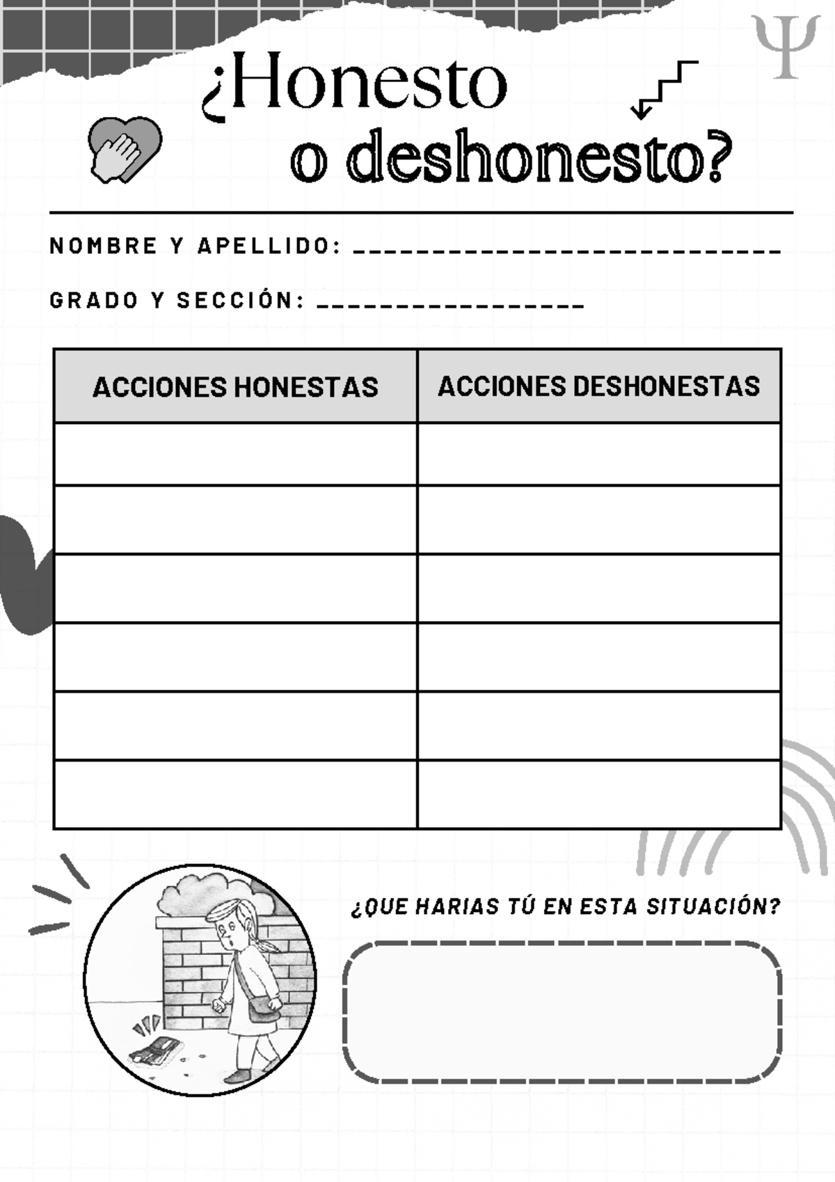 Ficha DE Honestidad - Psicología Educativa - ACCIONES HONESTAS ACCIONES ...