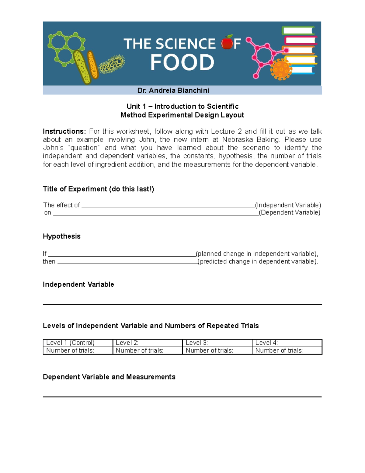 Scientific Method - Experimental Design Handout - Dr. Andreia Bianchini ...