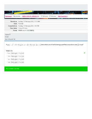 Self-Quiz 1 Prolog and Logical Programming Basics Attempt review - Started on Friday, 22 October ...