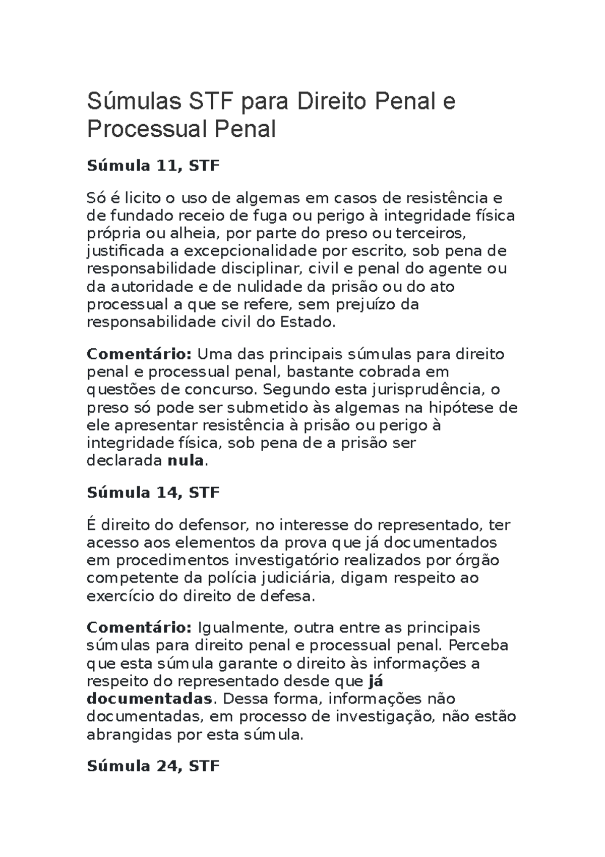 Súmulas STF para Direito Penal e Processual Penal - Súmulas STF para Direito Penal e Processual ...