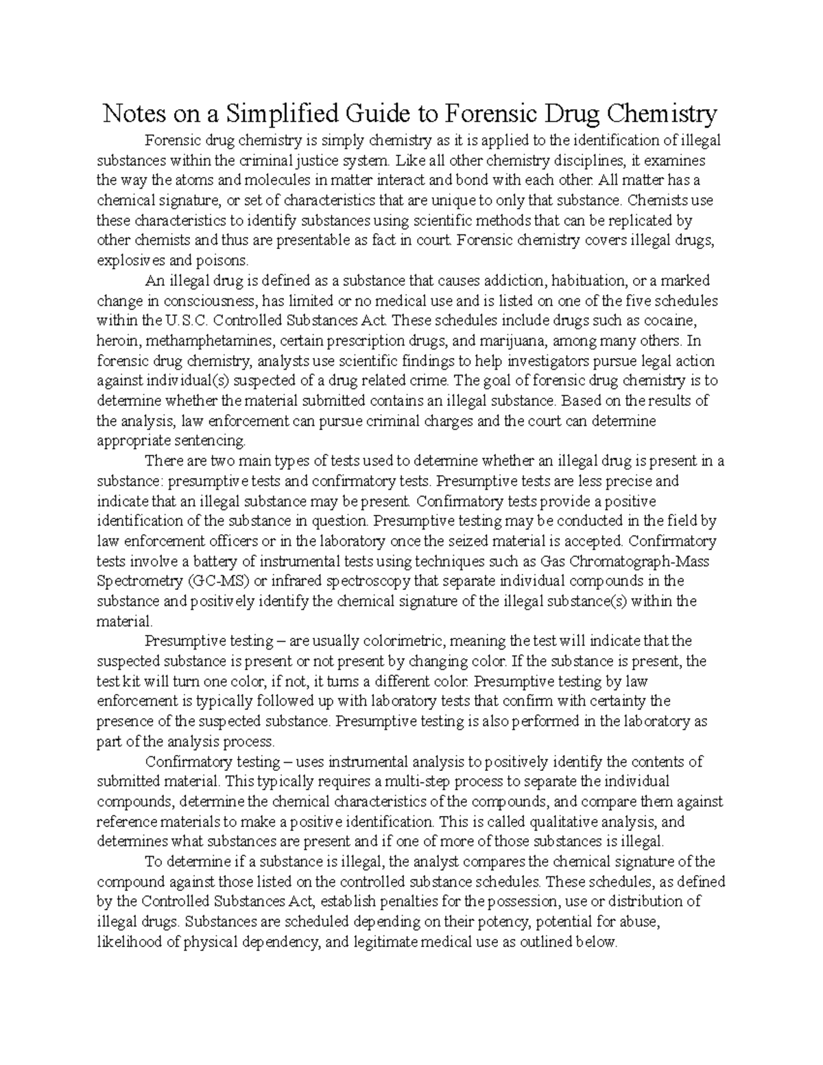 Notes on a Simplified Guide to Forensic Drug Chemistry - Like all other ...