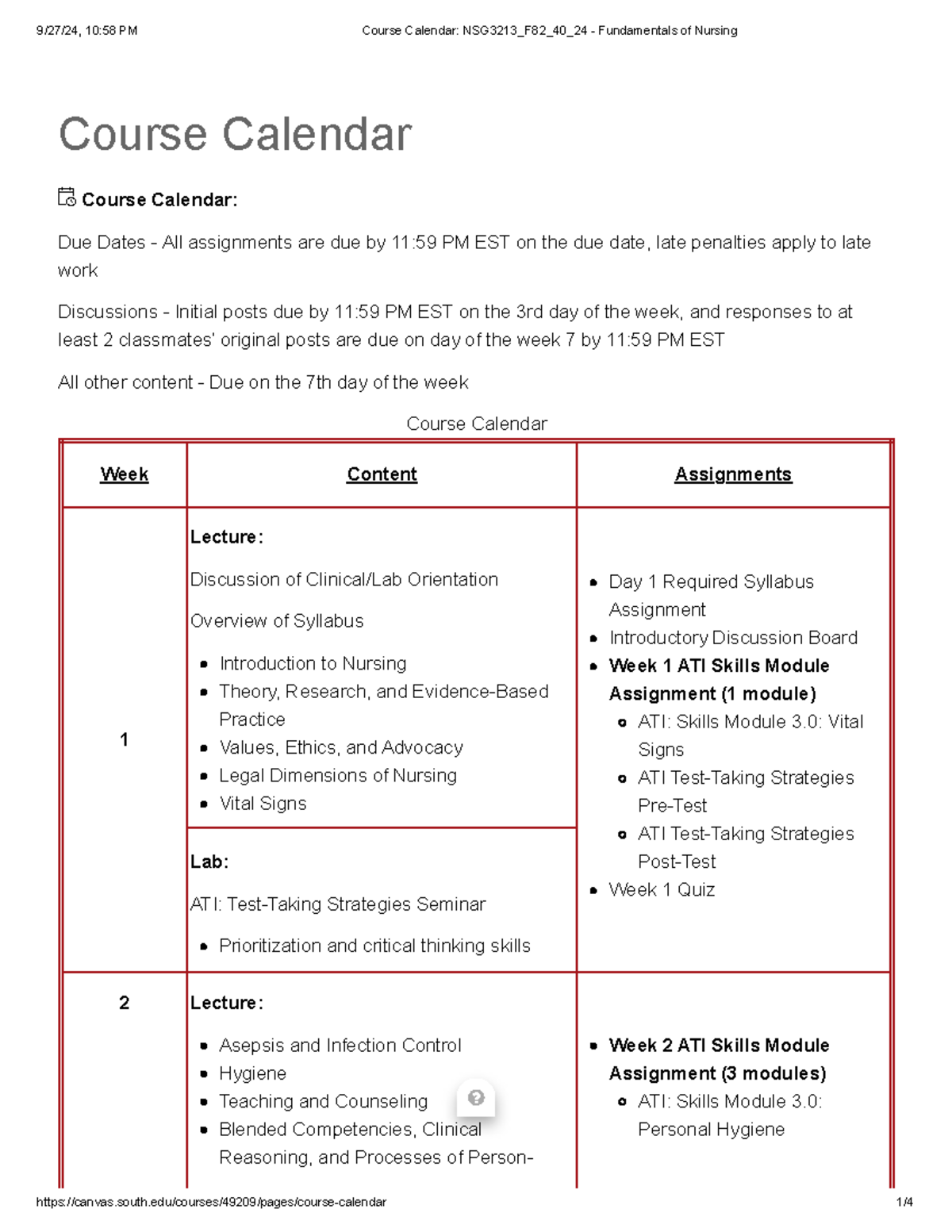 FUND. timeline - okdanfjeqnjaa - Course Calendar Course Calendar: Due ...